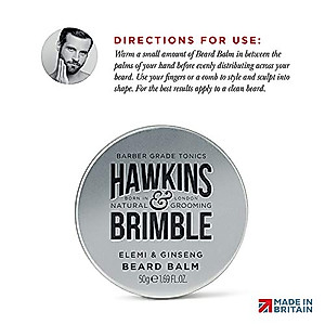 Hawkins & Brimble - Beard Balm for Men, 50g - Mens Beard Grooming Balm for Smoothing, Softening & Conditioning - Beard Styling Balm to Support Beard Growth - Elemi & Ginseng Acclaimed Signature Scent