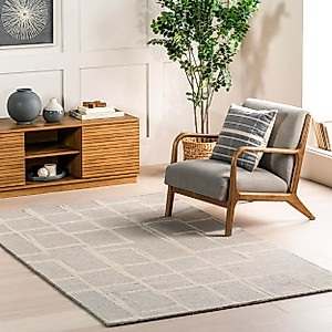 nuLOOM James Geometric 8x10 Wool Area Rug for Living Room Bedroom Dining Room Kitchen, Grey