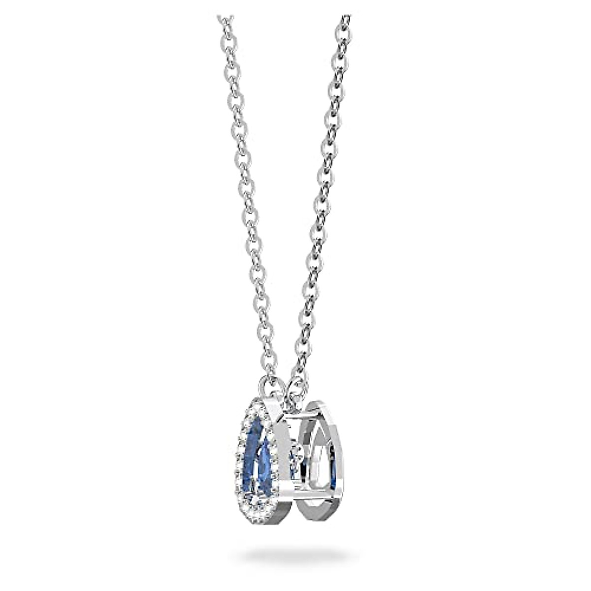 SWAROVSKI Millenia Pendant Necklace with a Blue Trilliant Cut Crystal on a Rhodium Finish Setting and White Crystal Pavé on a Simple Chain, Part of the Millenia Collection