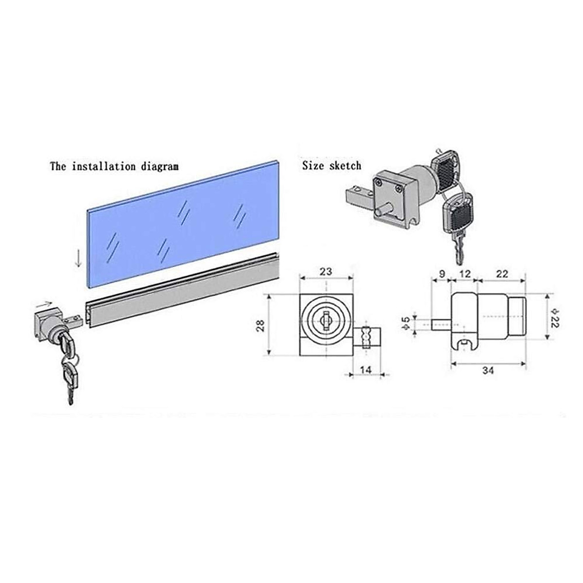 Cabinet Drawer Cam Lock,Vivarium lockGlass Sliding Door Lock Display Cabinet Door Lock Glass Cabinet Lock Window Lock Glass Sliding Lock / 2 Pack-Unlock