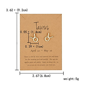 18K Gold Plated Zodiac Stud Earrings 12 Constellation Astrology Card Packaging Horoscope 18K Gold Plated Little Ear Stud for Women Birthday Anniversary Friendship Exquisite Jewelry Gift-Taurus