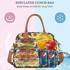 Insulated Lunch Bag Reusable Lunch Box Lunch Tote Bag Cooler Bag with Adjustable Shoulder Strap Food Storage Container Meal Prep Organizer for Women Men Adult Work Picnic - Sunflowers