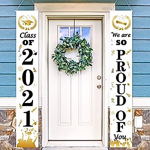 2021 Graduation Banners -Graduation Party Decorations- Congrats Grad for Indoor Outdoor Front Yard Door Wall Home Decor Backdrop Graduation Party Decoration-Porch Signs&Booth Backdrop/Photo Prop white