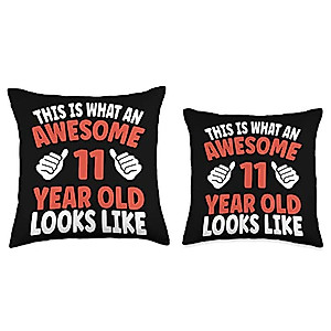 Birthday Present for 11 Year 11th Birthday Gift This is what an Awesome 11 Year Old Looks Like 11th Birthday Throw Pillow, 16x16, Multicolor