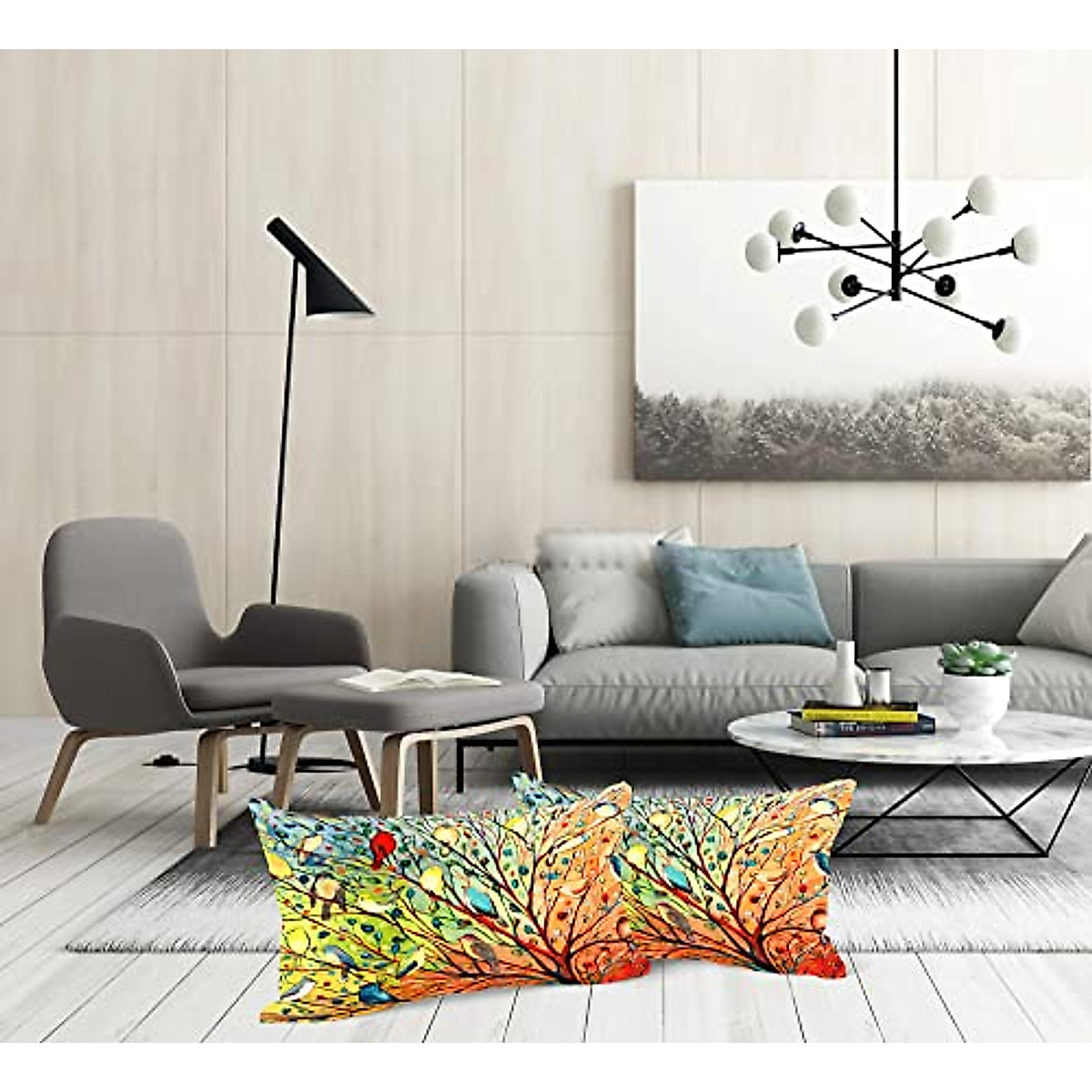 Unibedding Outdoor Lumbar Birds Throw Pillow Covers 12x20 Set of 2 Spring Summer Pillow Covers Rectangle Cushion Covers for Sofa Couch Patio Garden Seasonal Decoration, Blue