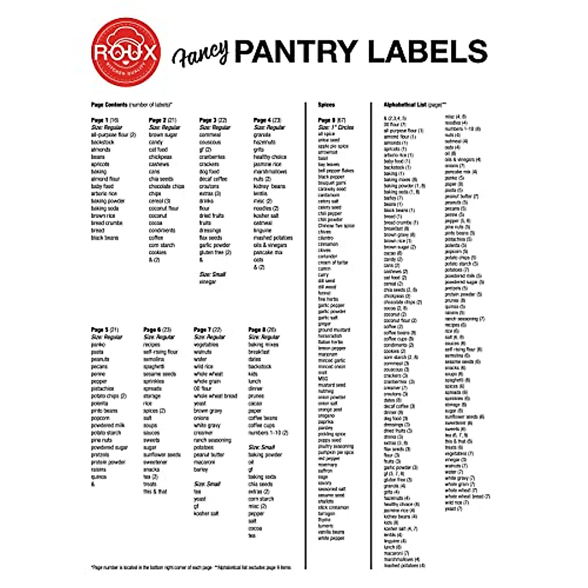 Kitchen Pantry Labels for Food Storage Containers, Set of 270 Clear Stickers for Common Goods
