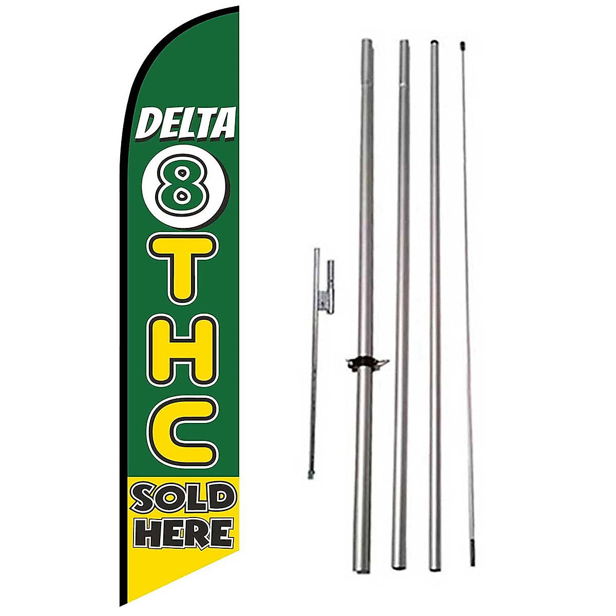 Delta-8 THC Sold Here Advertising Feather Banner Swooper Flag Sign with 15 foot Flag Pole Kit and Ground Stake