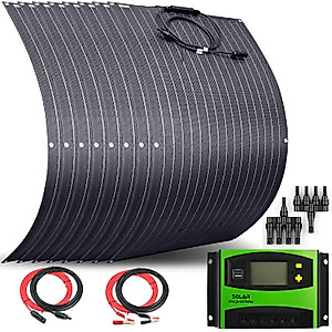 AUECOOR 800 Watts 24Volts 8pcs 100W ETFE Flexible Solar Panel System Kits with 60A Charge Controller/4Y Connectors/Alligator Clip PV Connector/Solar Panel Cables Connector