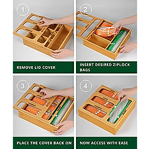 ROYAL CRAFT WOOD Bamboo Ziplock Bag Storage Organizer - Food Storage Bags Container with Slider - Kitchen Plastic Bags Storage Organization Compatible for Sandwich & Snack Bags