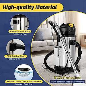 Carpet Cleaner, 110V 40L Commercial Upholstery Cleaner Machine 3 in 1 Portable Wet Dry Sofa Curtain Fabric Dust Cleaner with Long Flat/Dry/Water Vacuum Head and Round Brush for Carpet Sofa Curtain