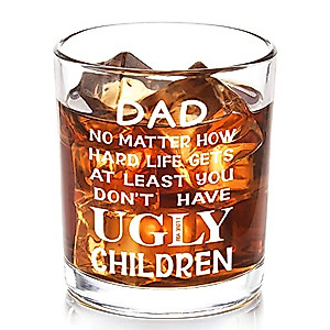 DAZLUTE Dad Gifts, Funny Whiskey Glass for Dad, Father’s Day Gifts Idea, Birthday Present Christmas Gifts for Dad Father Papa Daddy from Daughter Son, 10Oz Old Fashioned Glass