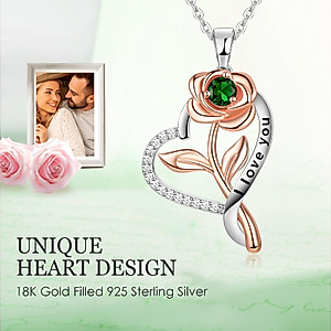 Wedding Necklace Ideas Gift for Her Birthday Gifts for Birthday Women Her Jewelry for Jewelry for Womens Gifts S925 Sterling Silver Diamond Rose Necklaces for Wife Valentines Day Christmas Wedding Necklaces(Silver-05-May-Emerald)