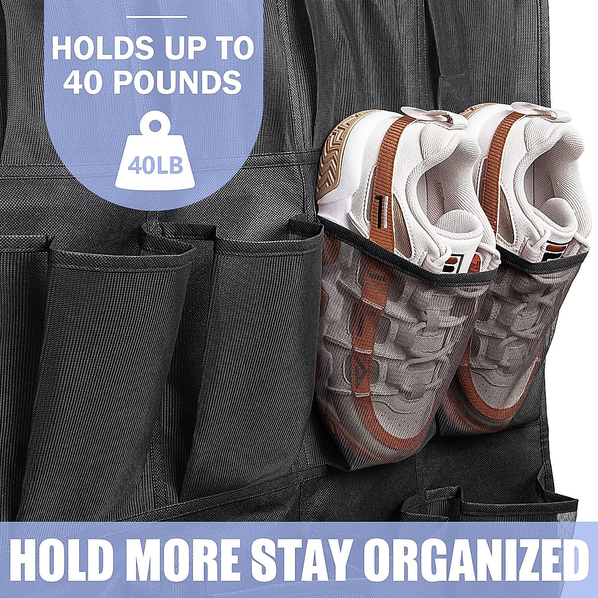 Tiblue Over The Door Shoe Organizers 35 Mesh Pockets Hanging Shoe Organizer Shoe Rack For Closet Entryway Bedroom Bathroom Pantry Shoe Holder, Men Sneakers, Women High Heeled Shoes, Flip Flops Black