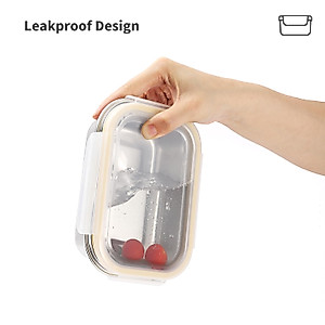 GEEJA 18/8 Stainless Steel Food Storage Containers, Meal Prep Lunch Box, Baking Pan, Stackable Bento Box, Metal Set of 3 (1PC 84oz + 2PC 21oz)