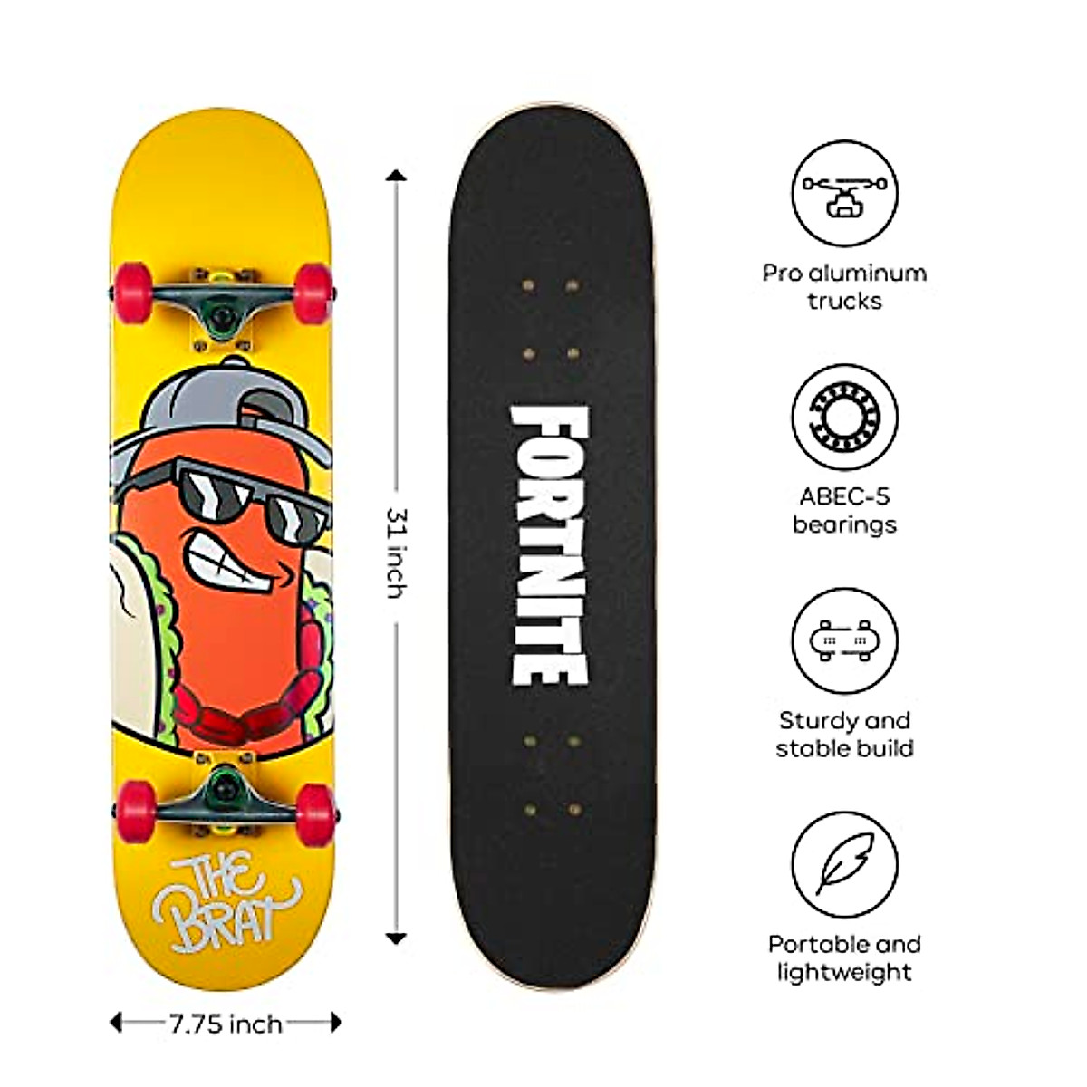 Fortnite 31" Skateboard - Cruiser Skateboard with Printed Graphic Grip Tape, ABEC-5 Bearings, Durable Deck & Smooth Wheels