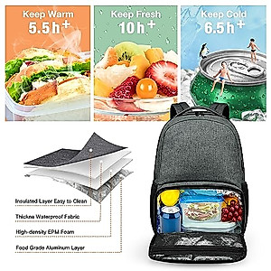 Ocraho Lunch Bag Backpack Insulated Cooler Lunch Box Backpack,Travel Laptop Backpack with USB Port for Women Men Fits 15.6 Inch Laptop （Gray-2）