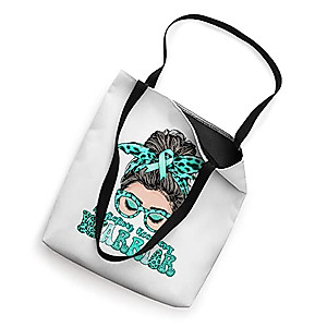 Addiction Recovery Awareness Warrior Leopard Messy Hair Bun Tote Bag