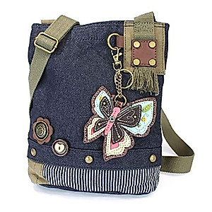 Chala Patch Cross-Body Women Handbag, Blue Denim Canvas Messenger Bag - New Butterfly - Denim