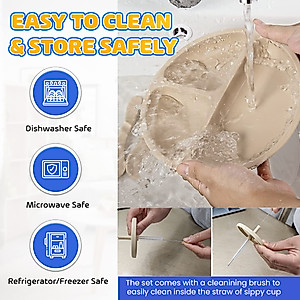 HippoBaby Baby Led Weaning Supplies | 10 Piece Silicone Feeding Set | Baby Toddler Bib Cup Divided Plate and Bowl Self Feeding Spoons Dish Set | Baby Utensils | Toddler Feeding Supplies (Beige)