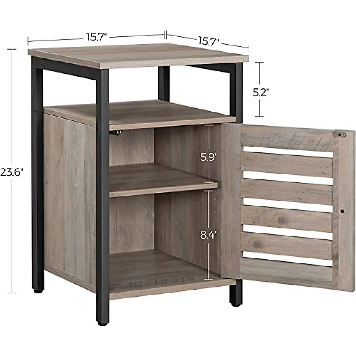 Usumairu End Table with Open Shelf, Side Table, Inner Adjustable Shelf, Steel Frame, 15.7 x 15.7 x 23.6 Inches, Bedroom, Industrial, Greige and Black ULET062B02