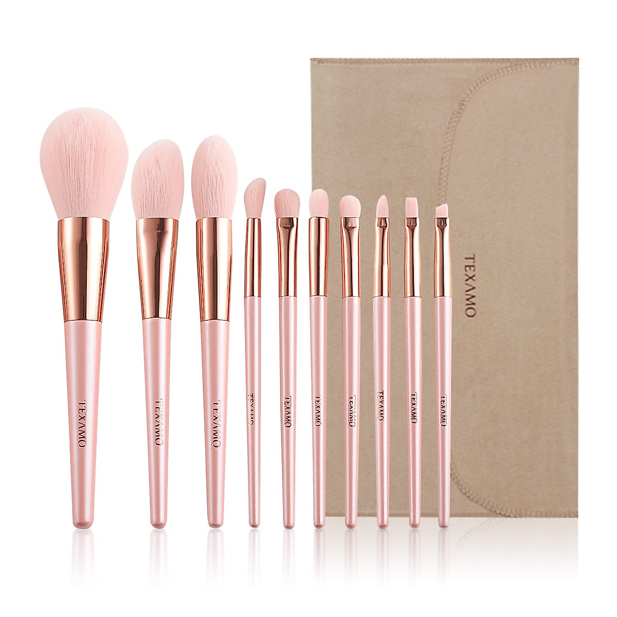 TEXAMO Make Up Brushes,10pcs Pink Makeup Brushes for Powder Blush Contour Concealer Eyeshadows, Premium Synthetic Makeup Brush Set