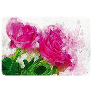 Watercolor Roses Floral Bright Pink Flowers, Indoor Door Mat Durable Front Door Mats Entryway Rug Non-Slip Absorbent Area Rugs Resist Dirt Rugs for Room Decor, 24"x16"