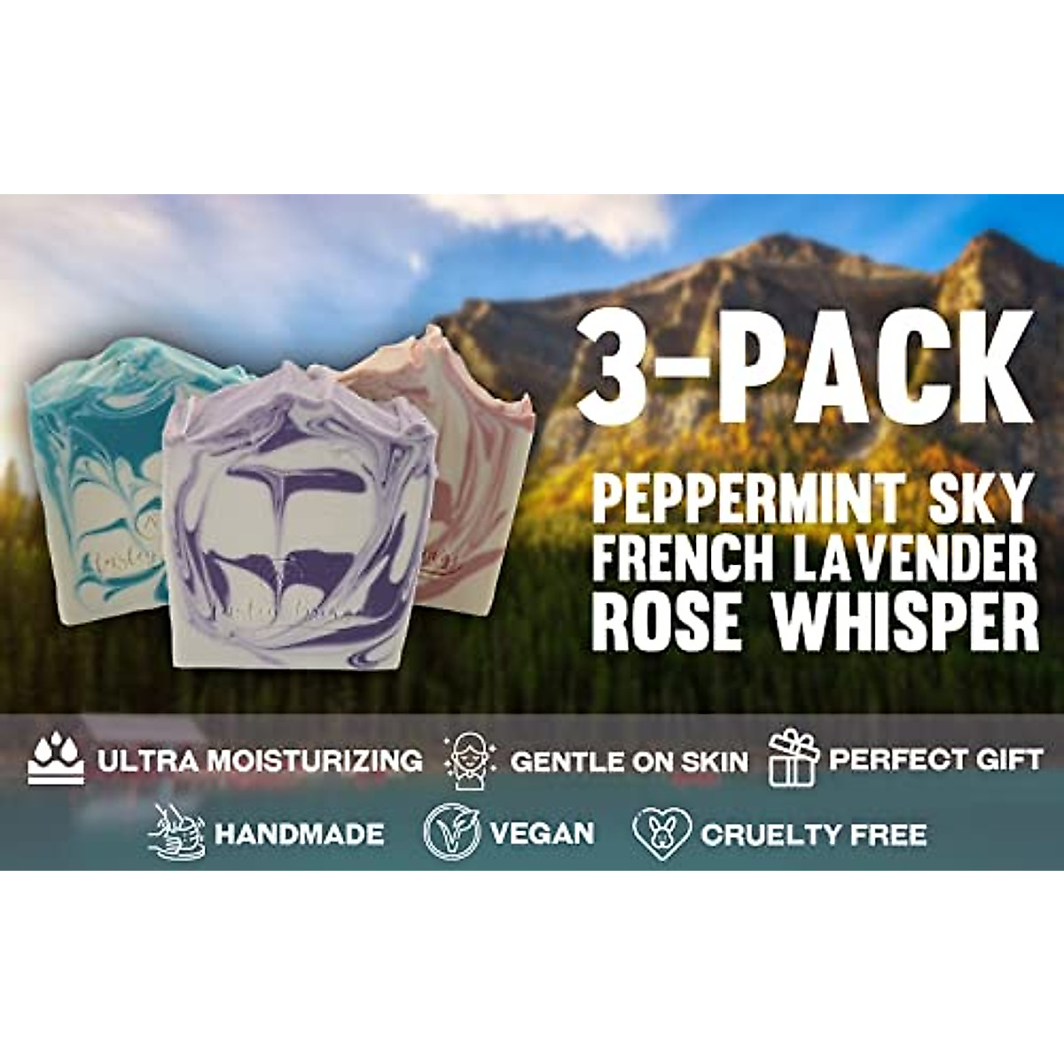 Ansley Bridge Bar Soap Variety 3pck 5oz | Handmade Peppermint, Lavender, Rose Soap | Moisturizing | Palm Oil Free | For All Skin Types | Gift Set For Men & Women