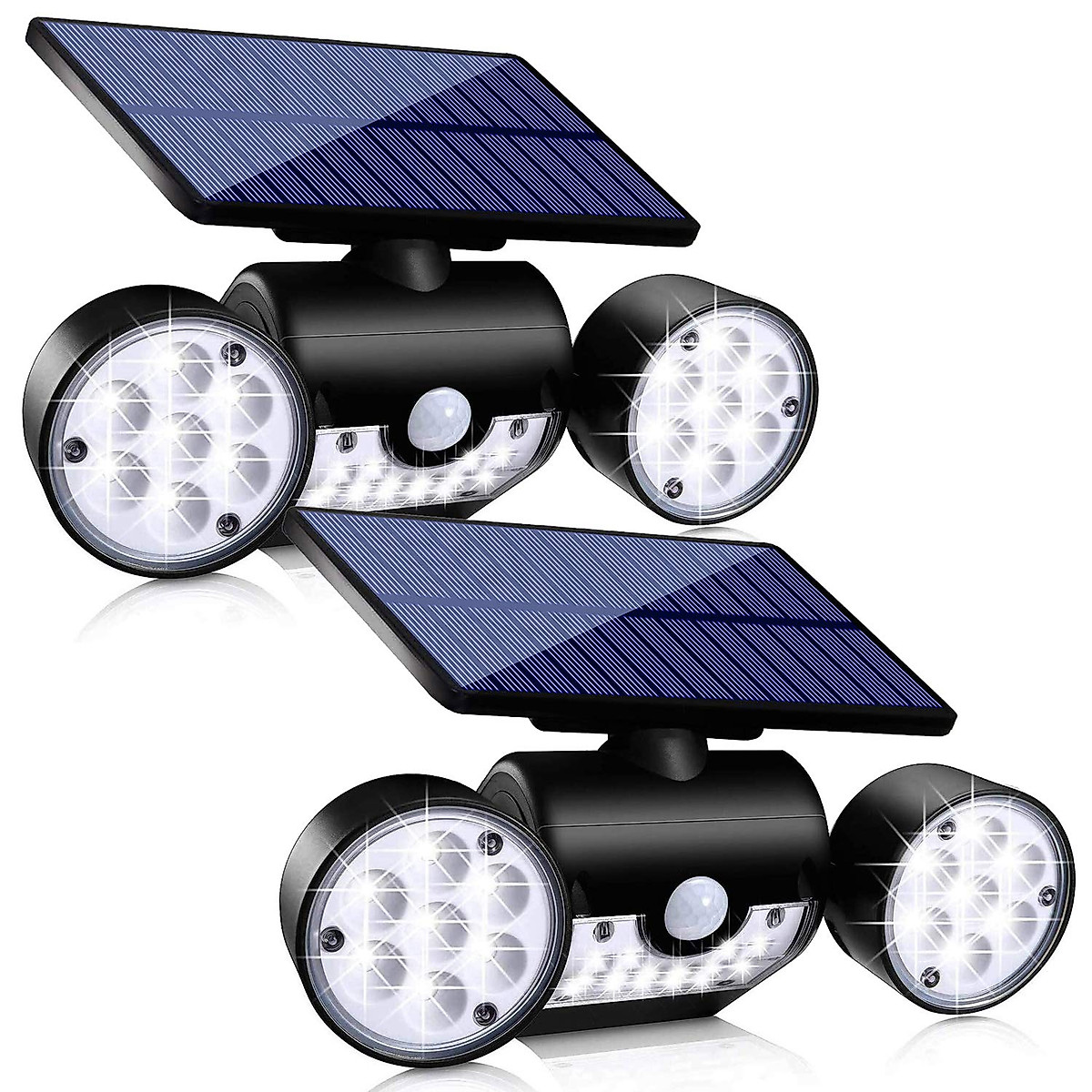 Ollivage Outdoor Solar Lights, 30 LED Solar Security Lights with Motion Sensor Dual Head Spotlights IP65 Waterproof 360° Adjustable LED Solar Motion Lights for Front Door Garage Patio Deck, 2 Pack