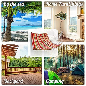 EAGLE PEAK 11 FT Double Hammock Quilted Fabric Hammock with Bamboo Wood Spreader Bars & Detachable Pillow, 2 Person Portable Hammock for Outdoor Patio Yard, 440 Pound Capacity, Red Stripe