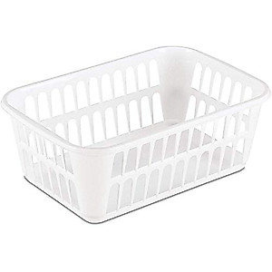Tribello Plastic Bin Baskets for Organizing, White Storage Tray, High 11 x 8 x 4 - Pack of 4 - Made in USA