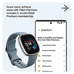 Fitbit Versa 4 Fitness Smartwatch with Daily Readiness, GPS, 24/7 Heart Rate, 40+ Exercise Modes, Sleep Tracking and more, Waterfall Blue/Platinum, One Size (S & L Bands Included)