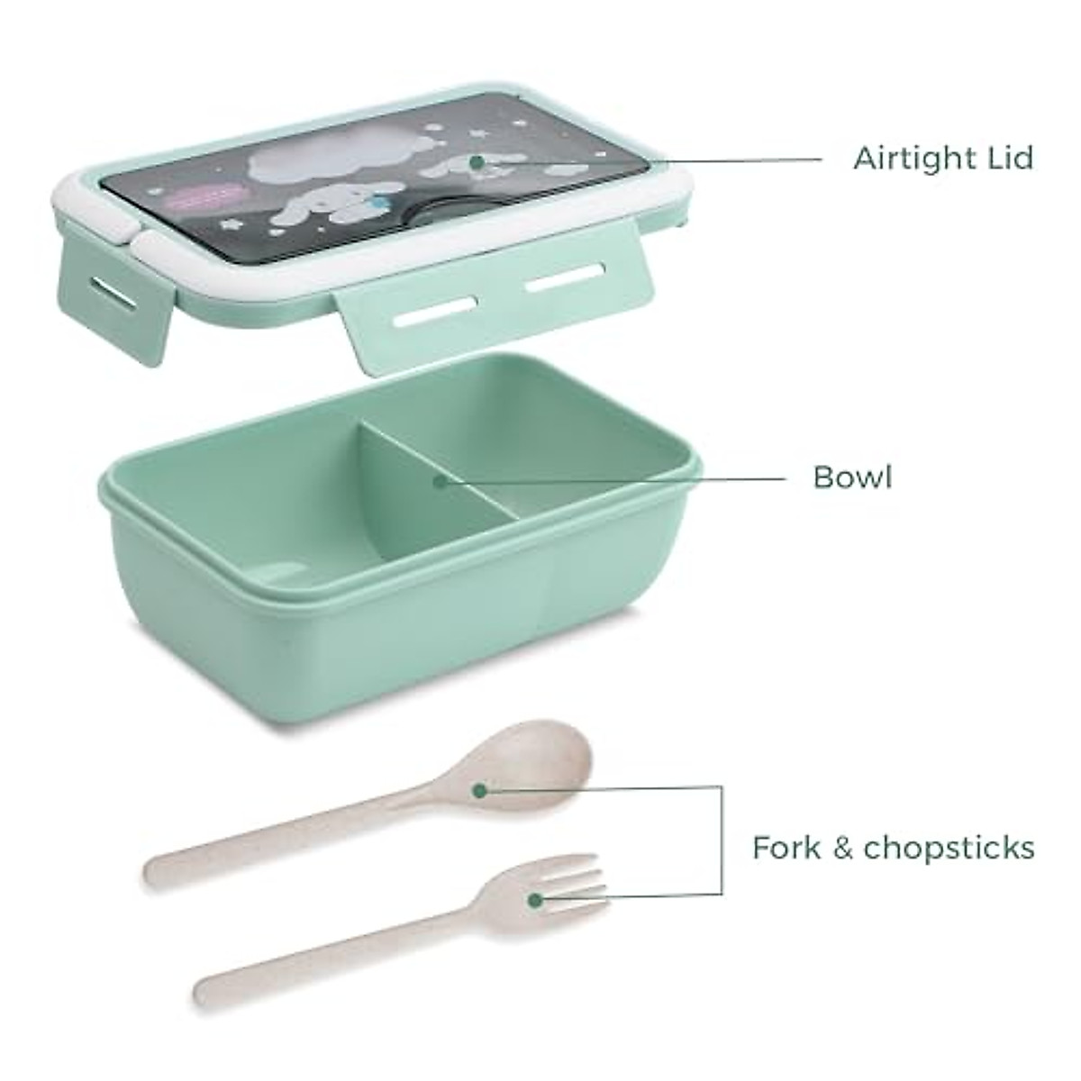 G-Ahora Versatile 2-Compartment Cinna-moroll Bento Boxes, Cinna-moroll Lunch Box, Leak-Proof Lunchbox Bento Box with Utensil Set for Dining Out, Work, Picnic (LBOX CIN)