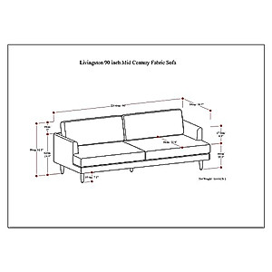 SIMPLIHOME Livingston Mid-Century Modern 90 Inch Wide Sofa in Mist Grey Woven-Blend Fabric, For the Living Room and Family Room