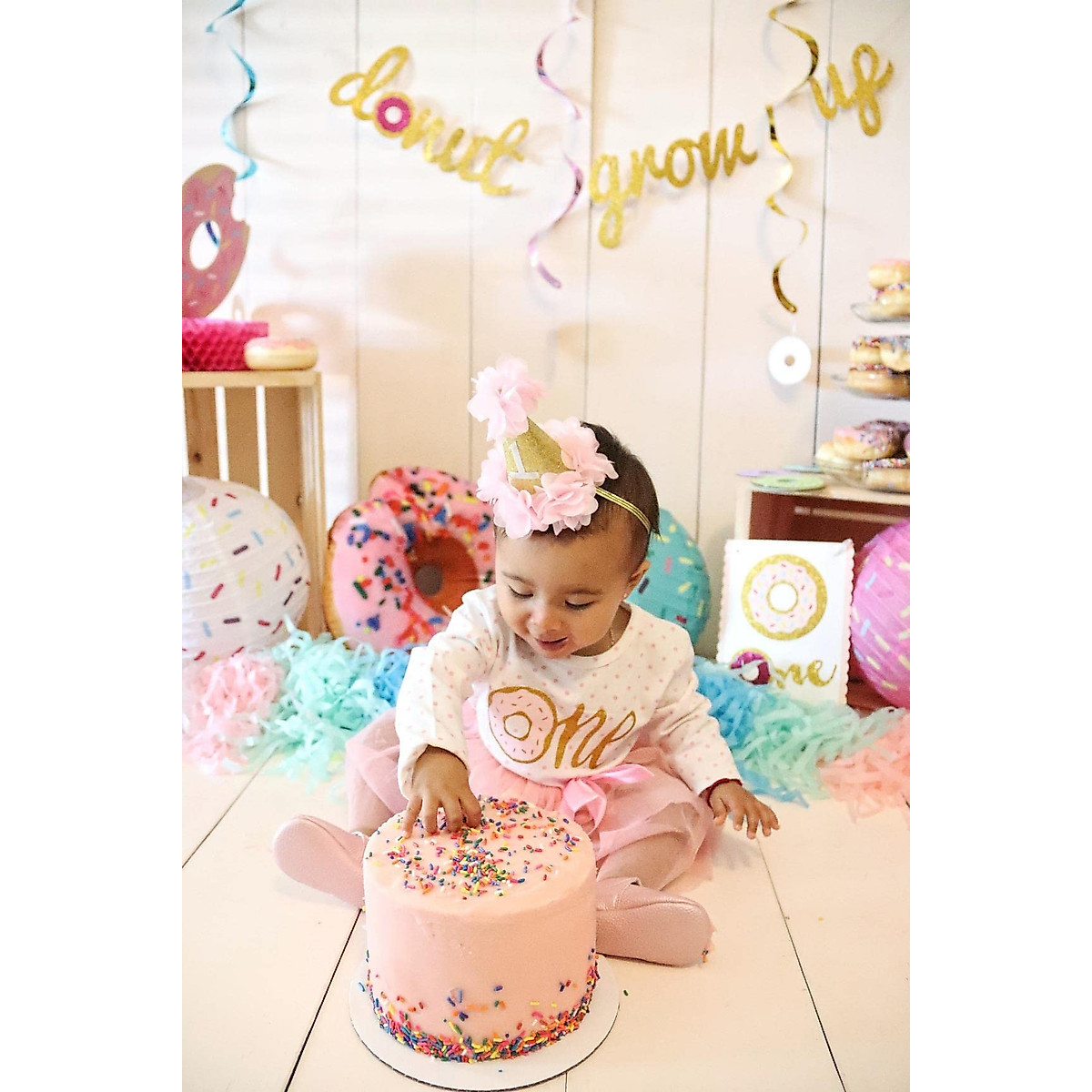 Infant Baby 1st Birthday Party Hat Princess Hairband Baby Girl Flower Delicate Hair Accessories Crown Party Hats, Pink, Small