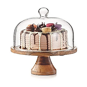 Royalty Art 4-in-1 Cake Stand with Dome, Cheese Board, Covered Platter, and Serving Tray for Pastries, Pies, Appetizers, and Holiday Treats, Decorative Kitchen Server and Display