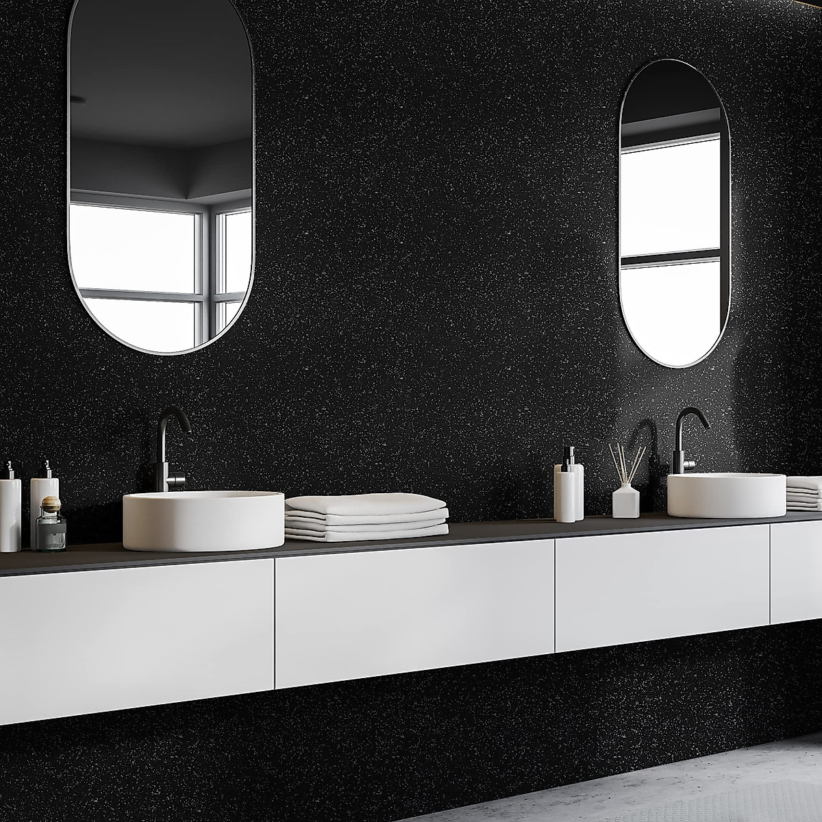 VEELIKE Black Glitter Wallpaper 15.7''x118'' Peel and Stick Sparkly Glitter Black Contact Paper Decorative Self Adhesive Removable Glitter Fabric Wall Paper Roll for Bedroom Wall Decor Cabinets