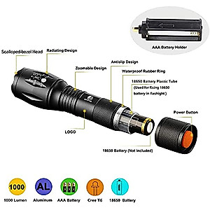 yIFeNG Tactical Flashlight Led Flashlight High Lumens S1000 - T6 Upgraded Flash Light Ultra Bright with Zoomable 5 Modes, Camping Accessories for Outdoor Emergency Gear (2 Pack)