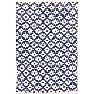 Dash and Albert Samode Indoor/Outdoor Area Rug - 2.5' x 12' Runner Denim & Ivory Diamond Handwoven Washable Accent Rug - Durable, Fade Resistant, High Traffic