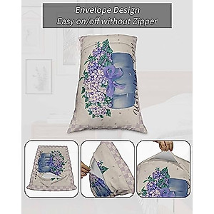Edwiinsa Spring Floral Pillow Covers Standard Size Set of 2 Bed Pillow, Rustic Purple Plaid Summer Flowers Plush Soft Comfort for Hair/Skin Cooling Pillowcases with Envelop Closure 20''x26''