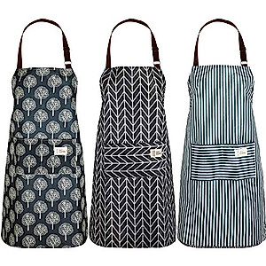 SATINIOR 3 Pieces Women Waterproof Apron with Pockets Adjustable Cooking Aprons Kitchen Bib Apron for Baking Household Cleaning