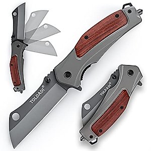 Toldadi Spring Assisted Pocket Knife for Men, 3.2 in Blade Folding Cleaver Pocket Knife With Liner Lock, Edc Camping Knife Gifts for Men Father Husband