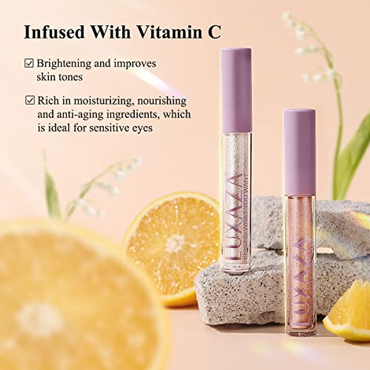 LUXAZA 5Pcs Liquid Eyeshadow Set,Shimmer & Metallic Glitter Eyeshadow,Highly Pigmented Long Lasting Liquid Shadow Eye Makeup,5 Colors Quick-Drying Sparkling Eye Shadow Makeup Set