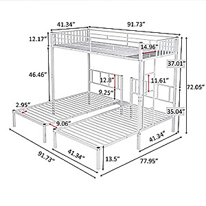Triple Bunk Bed,Twin Size Triple Bunk Bed with Ladder & Safety Guardrail,Divided into 3 Separate Beds,Metal Structure Bedframe w/Steel Slat Support,Detachable,No Box Spring Needed,Noise Free for Dorm