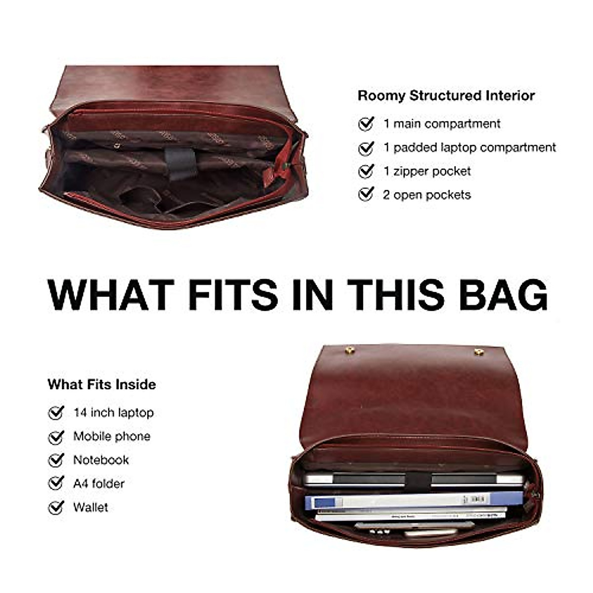 ECOSUSI Briefcase for Women Laptop Bag for Work Briefcase Crossbody Messenger Bags Vegan Leather Satchel Purse Fit 14 Inches Laptop, Coffee