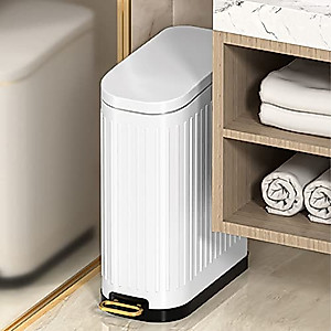 Doyingus Trash Can with Lid Soft Close 2.6 Gal, Small Stainless Steel Step Trash Bin for Bathroom, Slim Garbage Can with Inner Wastebasket for Bedroom, Office, Kitchen (White)
