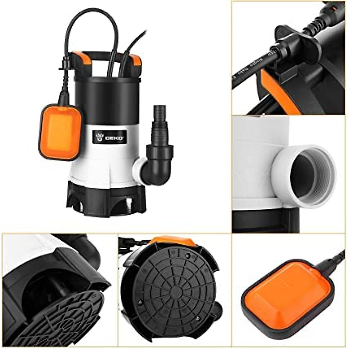DEKO Sump Pump 1HP 3698GPH 750W Submersible Water Pump with Float Switch and Max Flow 14000L/H for Swimming Pool, Tub, and Garden Irrigation and Long 16ft Cable