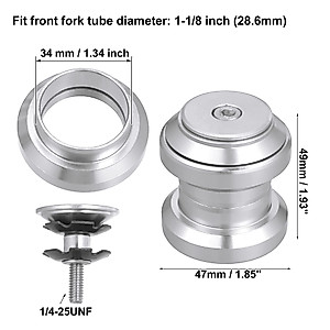 X AUTOHAUX 34mm 1-1/8" Threadless Bicycle Headset Combo Bike Threadless External Headset Sealed Cartridge Bearings MTB Road Headset with Top Cap Silver Tone