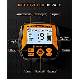 SUNPOW Metal Detector for Adults, Professional Waterproof High Accuracy Metal Detector, 10'' Detection Depth, Pinpoint & Disc & Notch & All Metal & Volume 5 Modes, Strong Anti-Interference-GC-1083