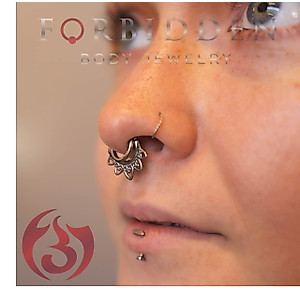 Forbidden Body Jewelry 14g Surgical Steel Tribal Fan Cartilage and Septum Hoop with Click Closure