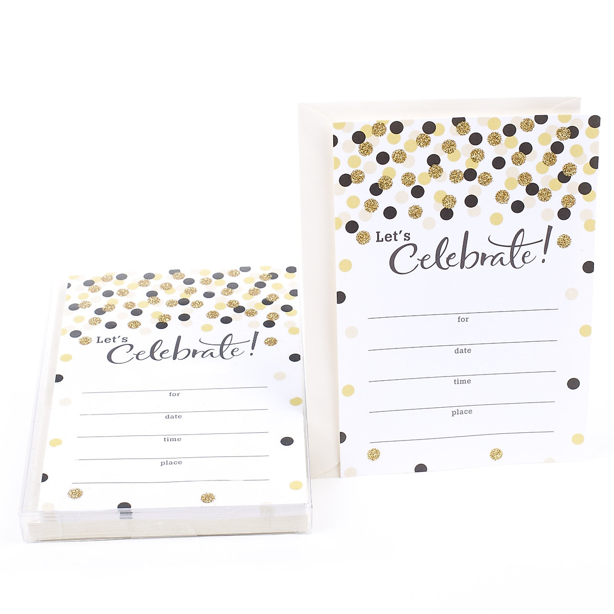 Hallmark Party Invitations (Let's Celebrate with Gold and Black Dots, Pack of 20)